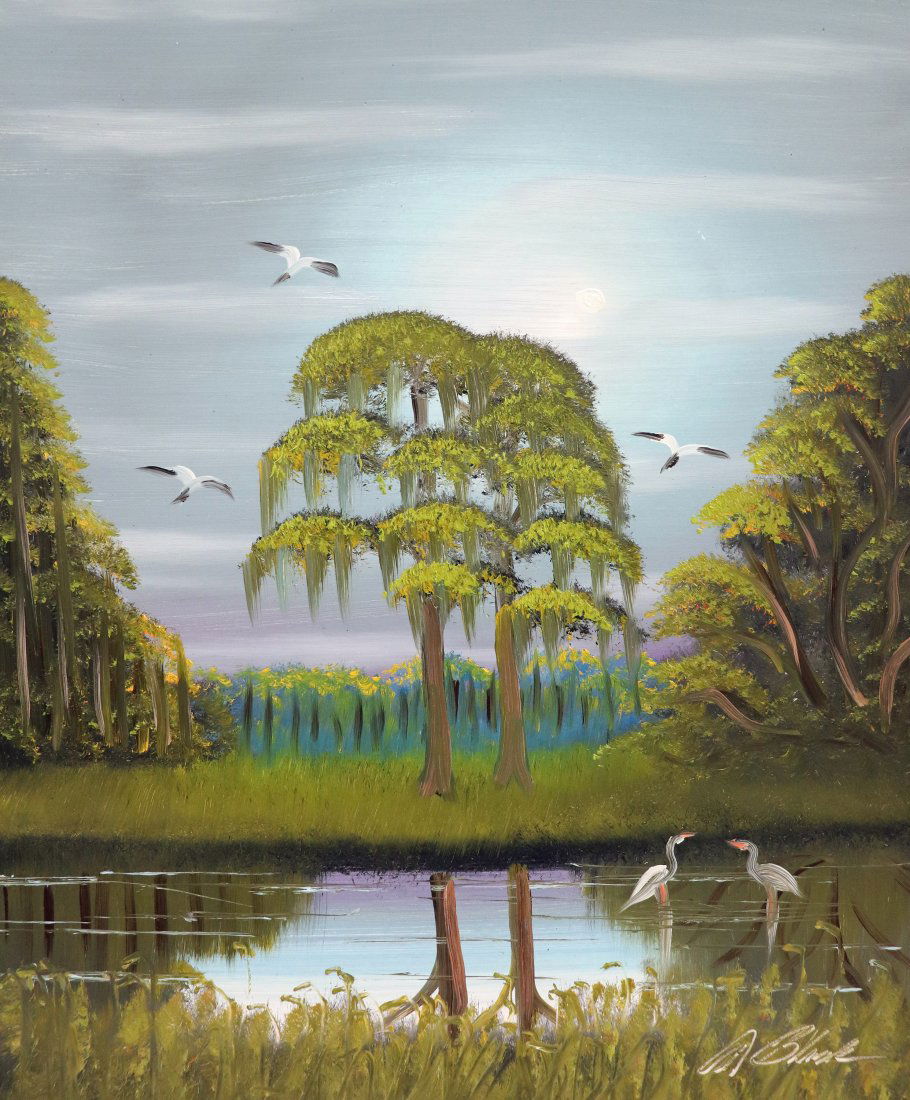 Al Black Backwater Night Palms Highwaymen Painting Auction