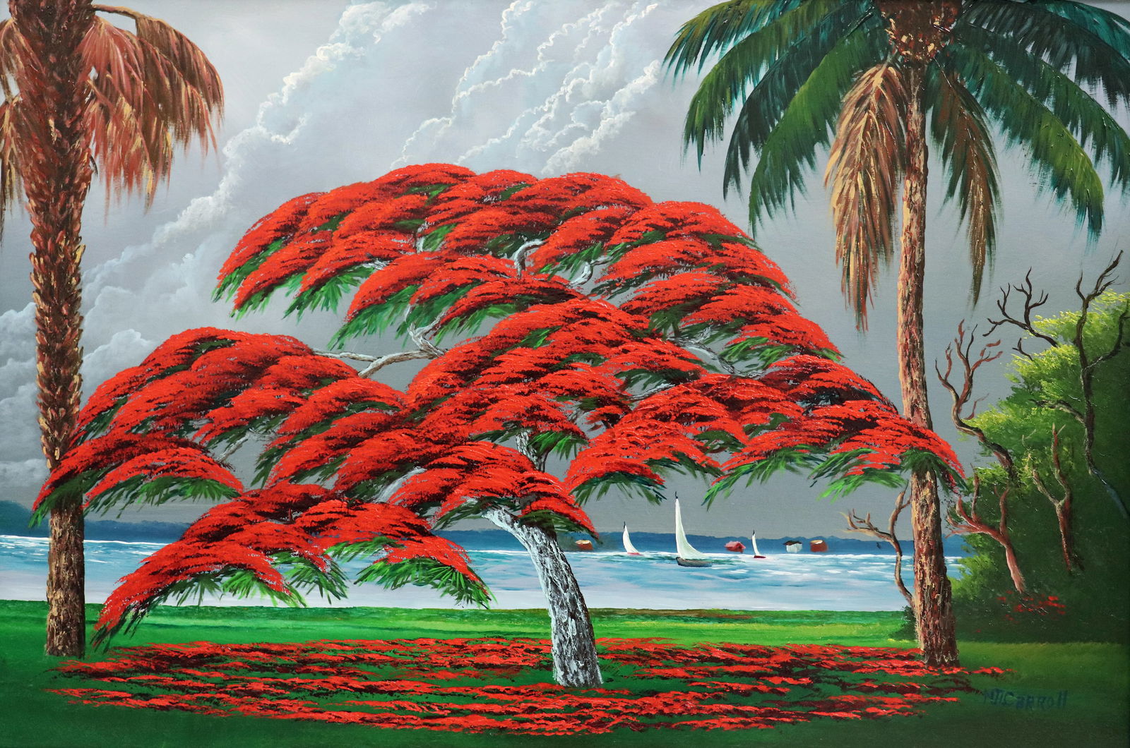 Mary Ann Carroll Poinciana Tree Higwaymen Painting Auction