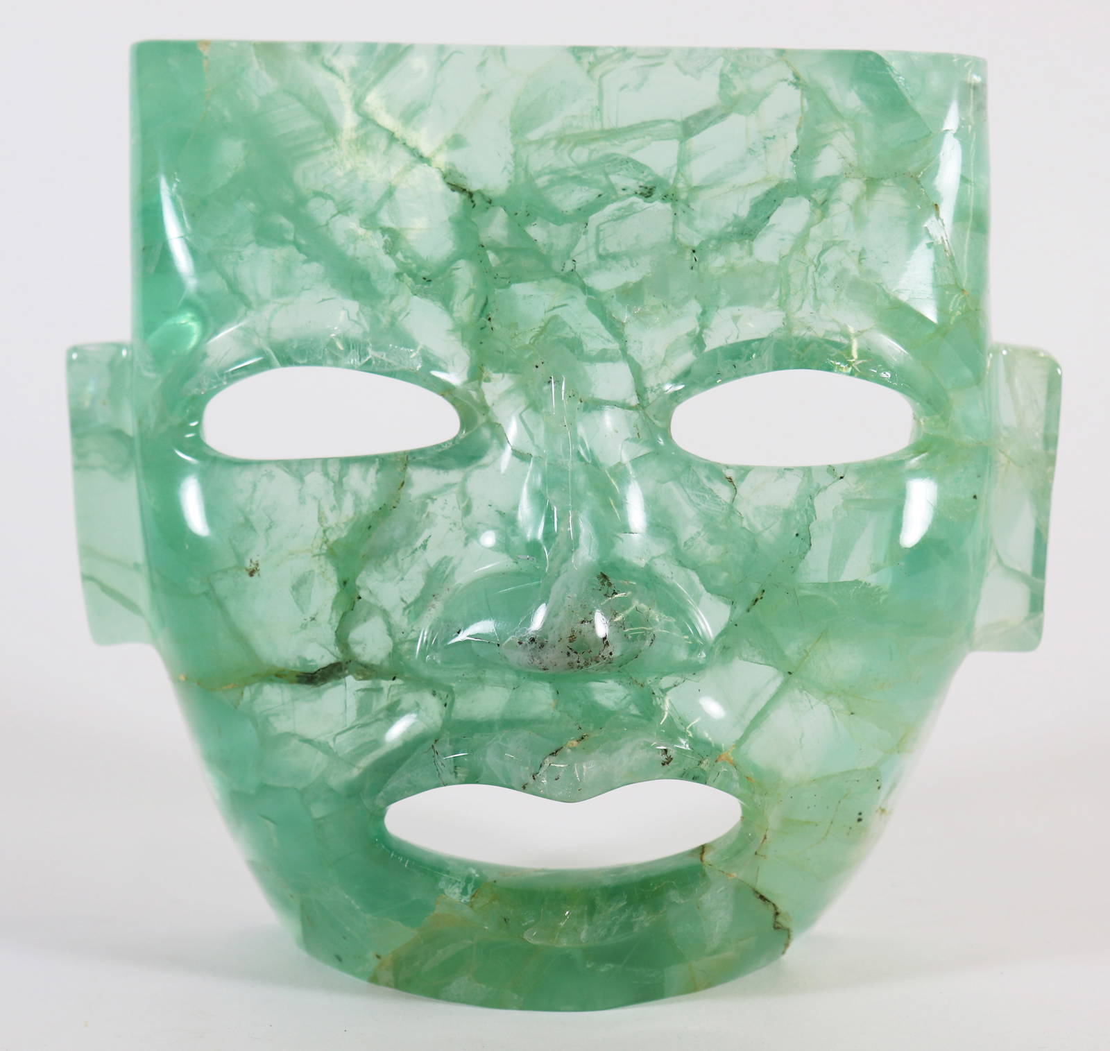 Carved Green Quartz Stone Face Sculpture Auction