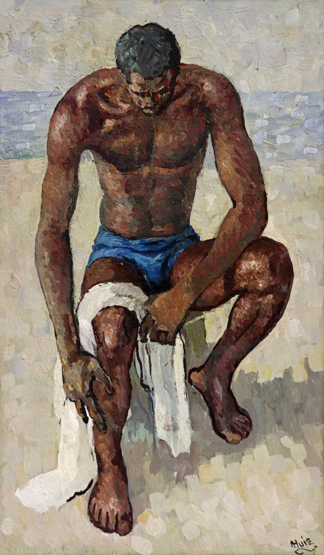 Albert Huie Swimmer Figure Painting Auction