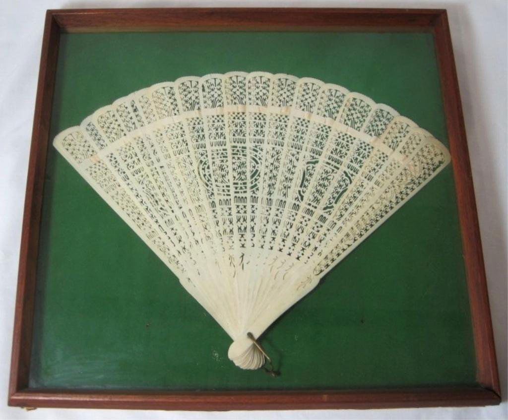 VINTAGE FRAMED IVORY FAN