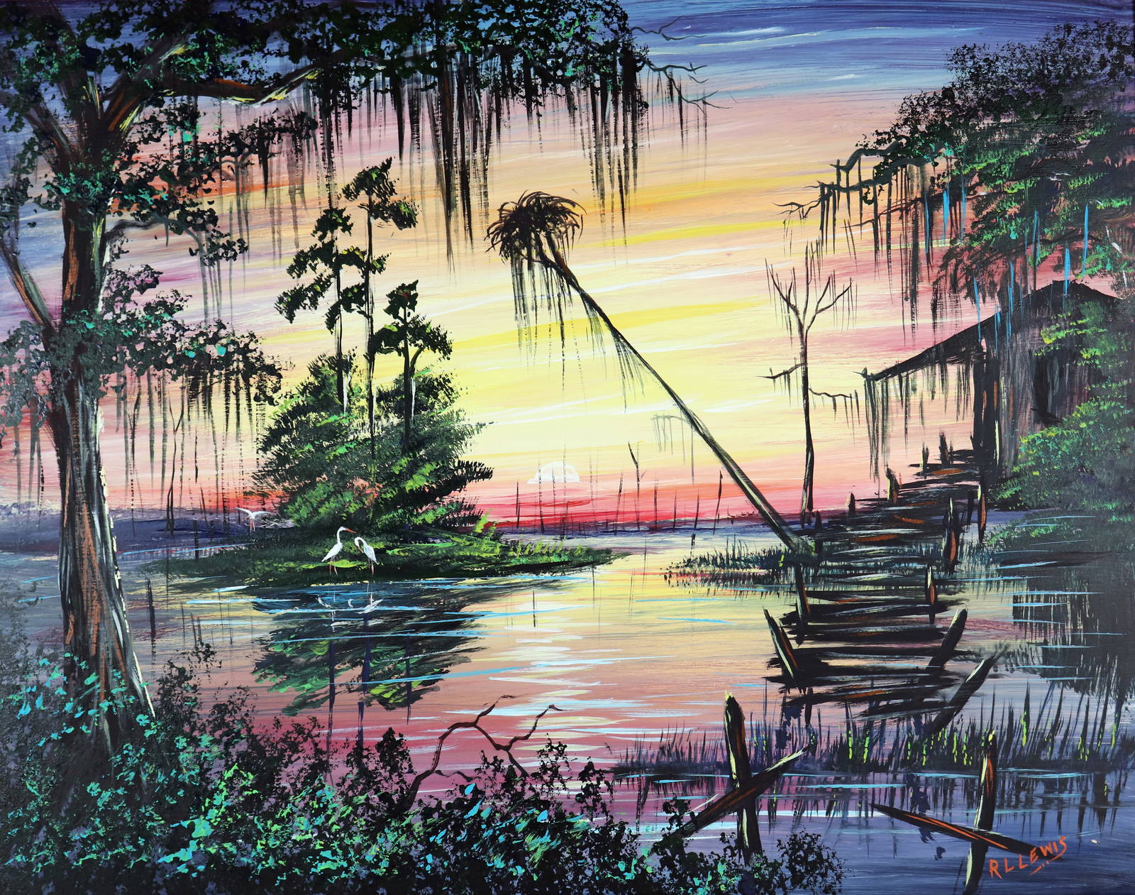 R.l. Lewis Fish Camp At Tocoi Highwaymen Painting Auction
