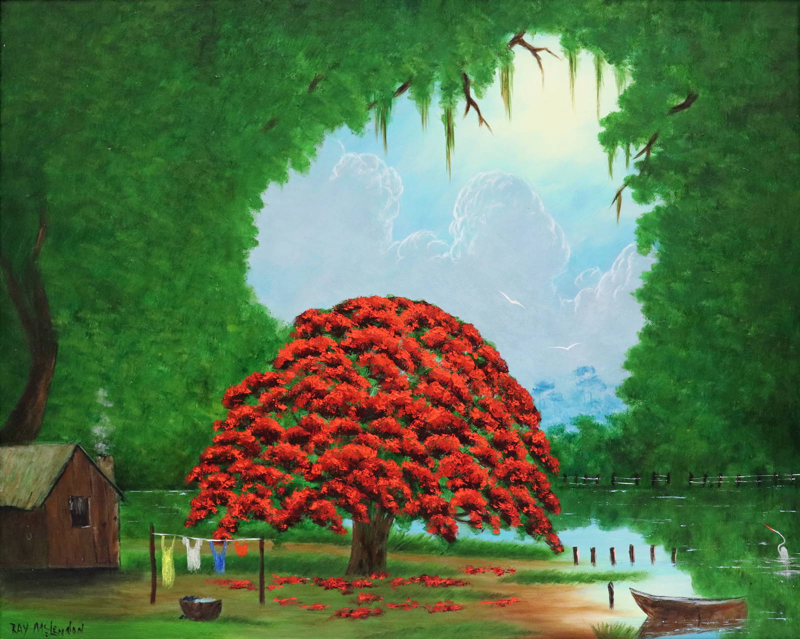 Ray Mclendon Florida Riverside Poinciana Painting Auction