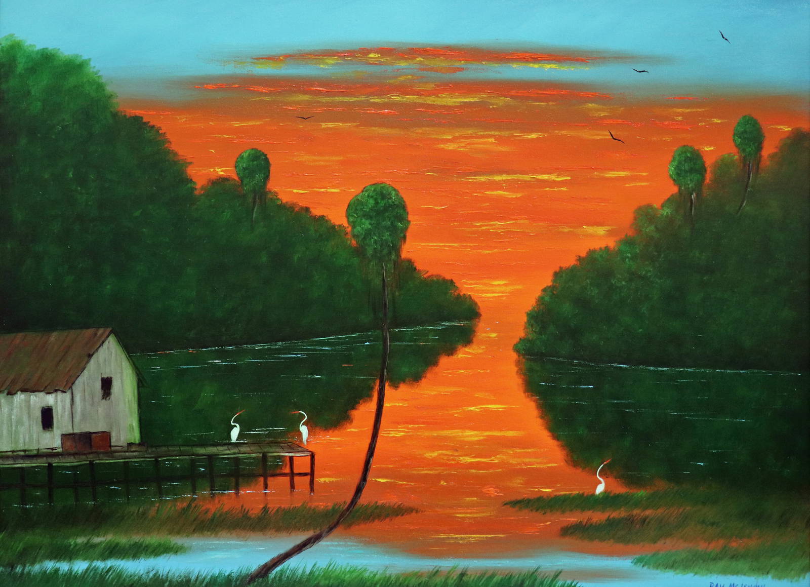 Ray Mclendon Florida Firesky Sunset Inlet Painting Auction