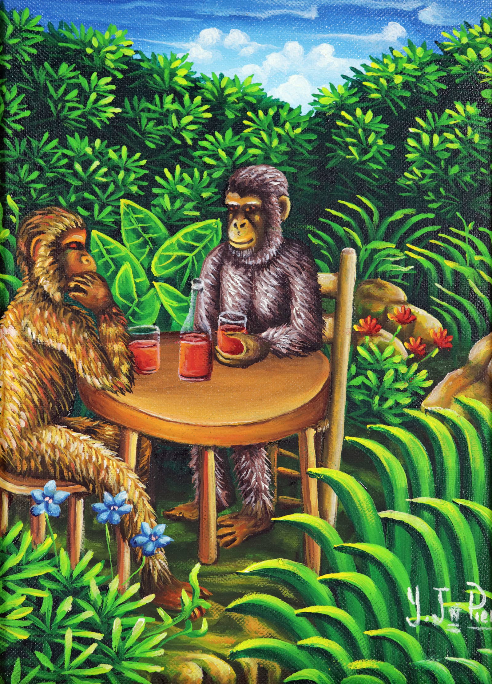 Yves Jean-pierre Haitian Drinking Monkeys Painting Auction