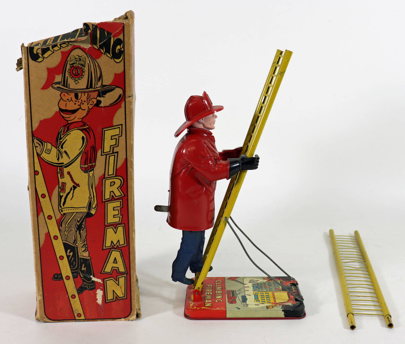 Vintage Louis Marx Tin Wind Up Climbling Fireman Auction