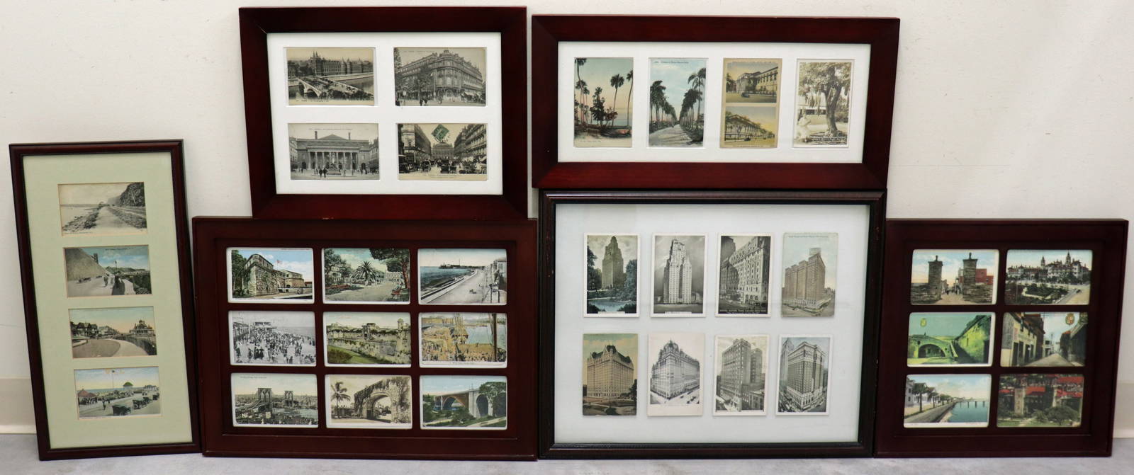 (36) Vintage Postcards, Collection In Six Frames Auction