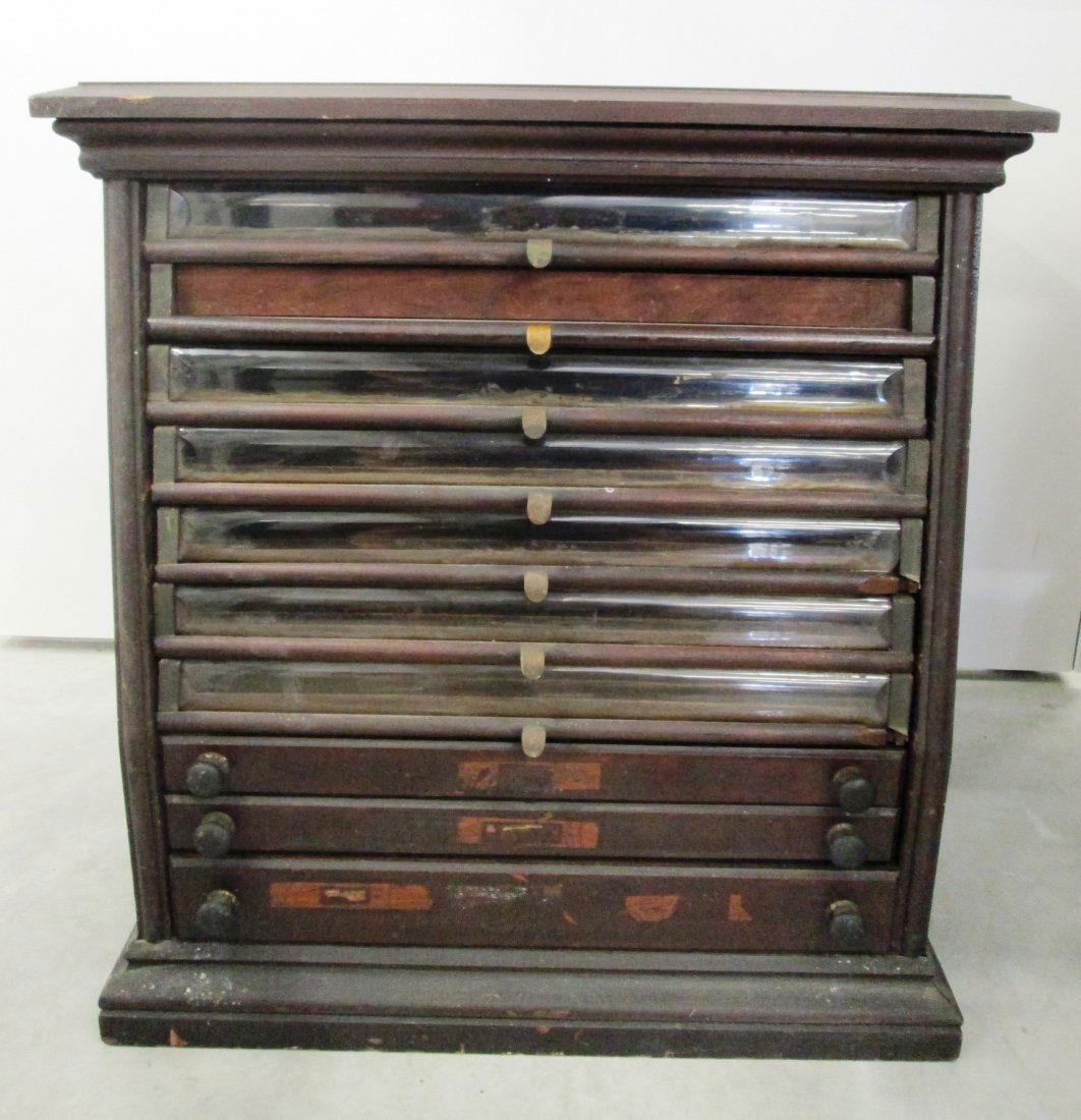 ANTIQUE BELDING SILK SPOOL CABINET