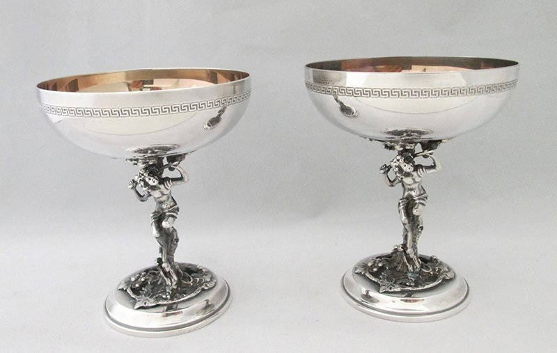 Silverplate Faun Figural Toasting Goblets