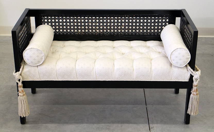 Black Woven Cane Settee Bench