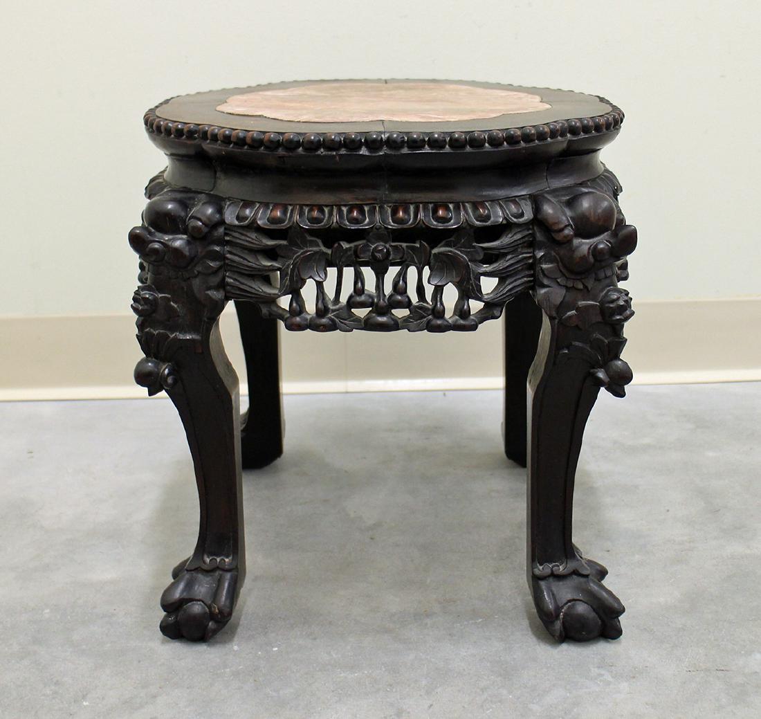 Chinese Wood Stool W/ Marble