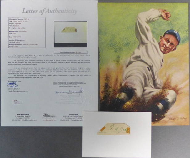 Ty Cobb Autograph/ Signed Cut W/ Jsa