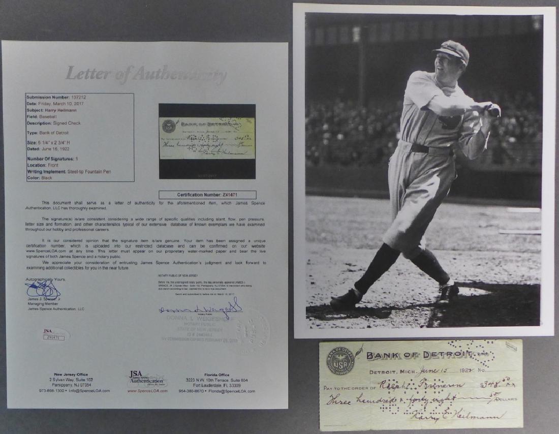 Hall Of Famer Harry Heilmann Signed Check W/ Jsa