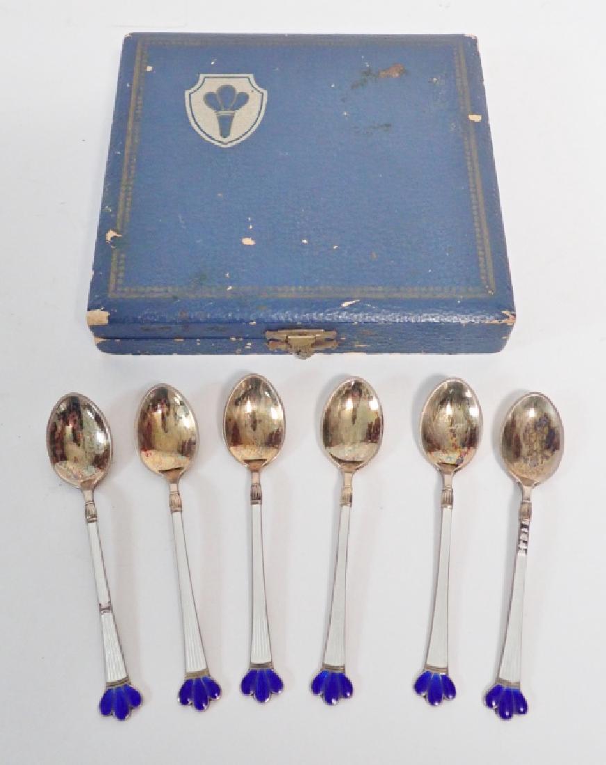 Set Of Six Danish Enameled Sterling Silver Spoons