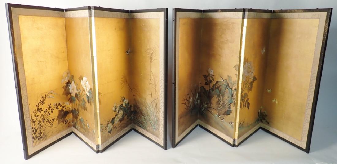 Two Asian Four Panel Folding Table Screens