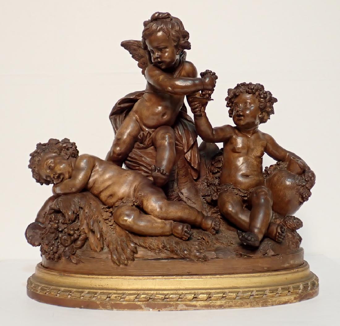 Terracotta Putti Sculpture on Gilt Wooden Base