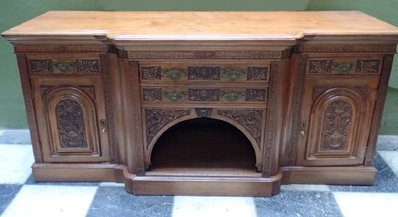 Alexander Roux Carved Walnut Buffet Sideboard