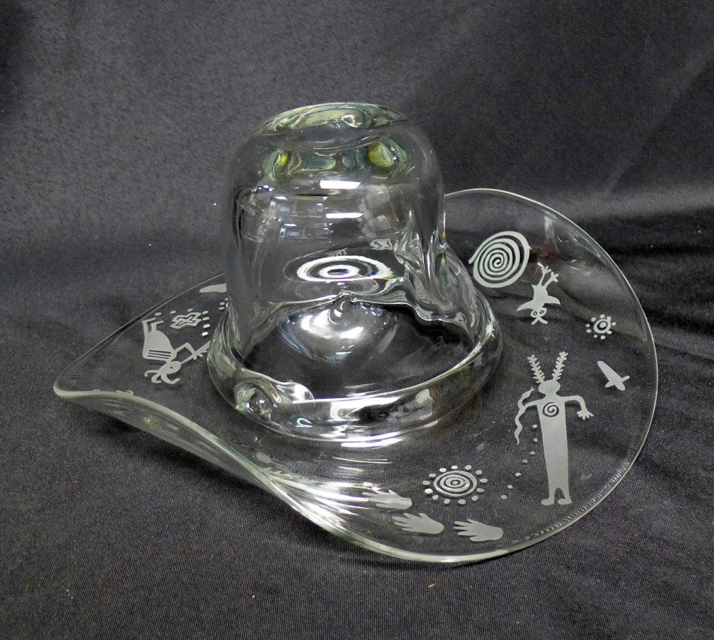 Etched Glass Cowboy Hat Sculpture