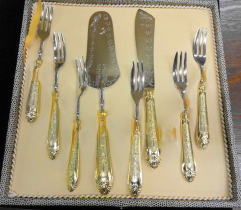 1000D: 800 German Silver Fish Set , Gold Wash Handles