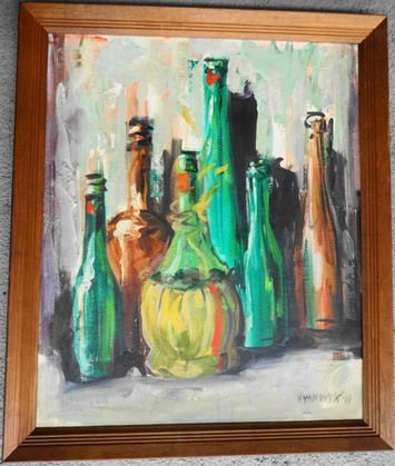 Helen Van Wyk Oil Painting, Still Life with Bottles