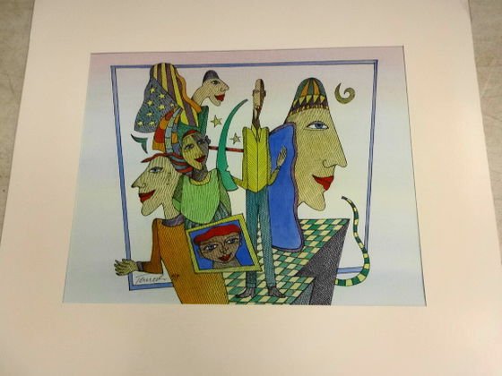 Modernist Mixed Media, Gunter Temech, Signed