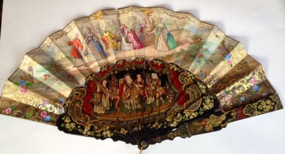 French Lacquered & Painted Fan, c.1860
