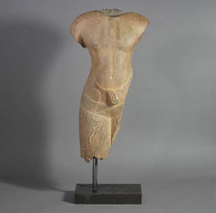 A Khmer Grey Sandstone Male Torso Baphuon Period, 11th Century 十一世紀