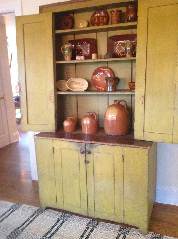 149: Yellow and Red Painted Cant-Back Cupboard