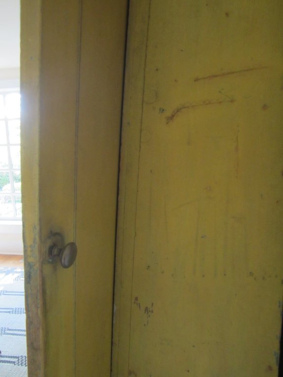 149: Yellow and Red Painted Cant-Back Cupboard