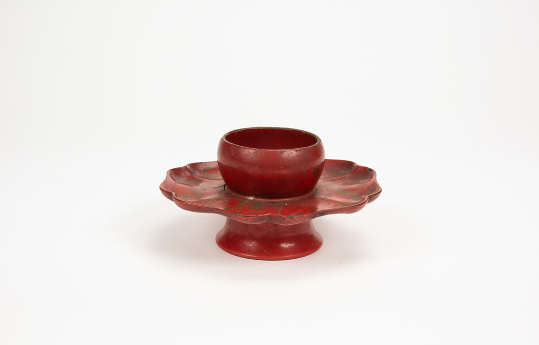 Qing - A Red Lacquer Glit - Flower Tea Cup Holder Auction