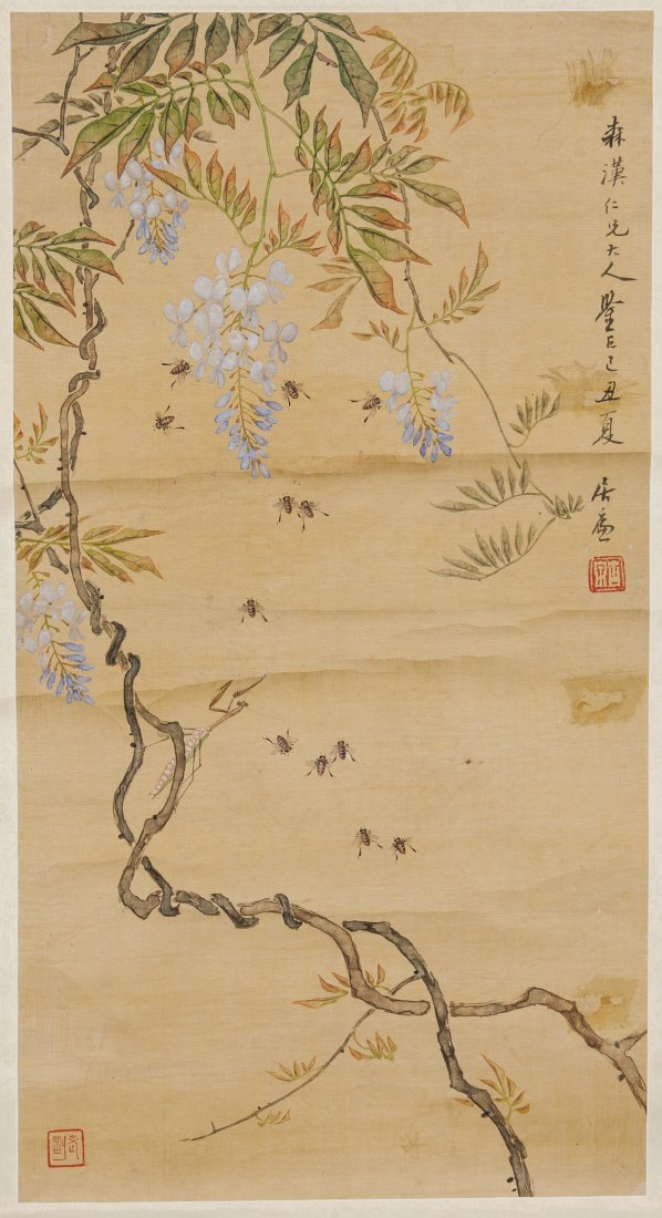 Ju Lian (1828 1904) Bees And Flower