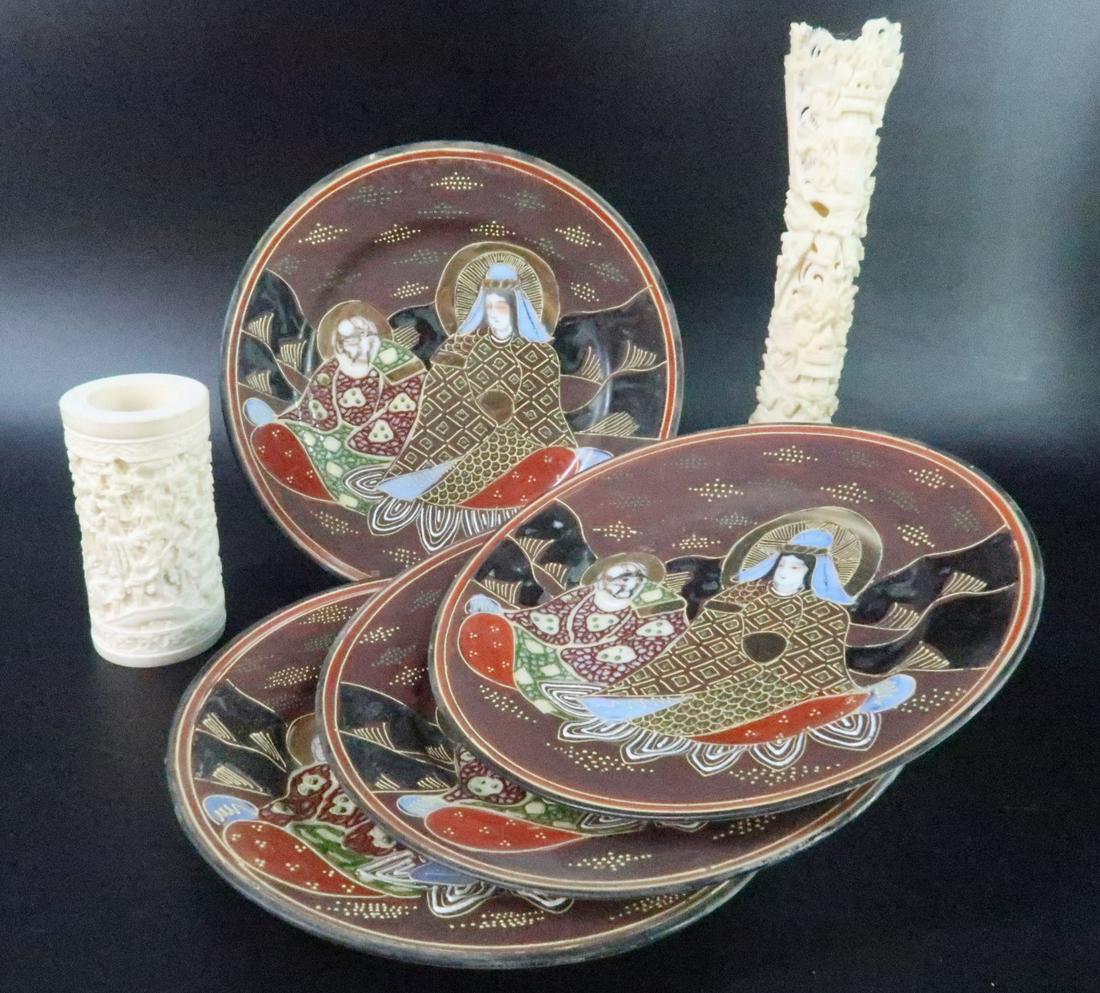 For Auction: Vintage 2 Bone carvings w/ 4set of Amari Plates (#0184) on ...