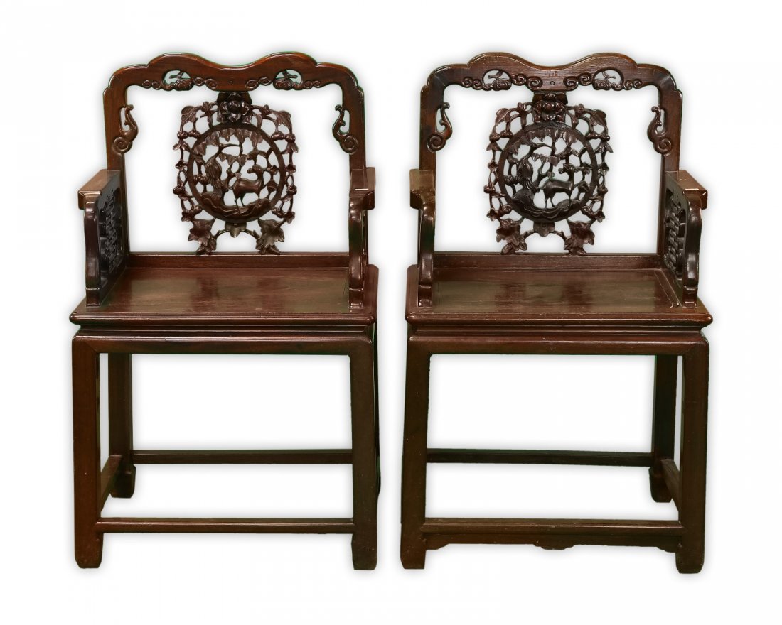 PAIR CHINESE ANTIQUE WOOD CHAIRS