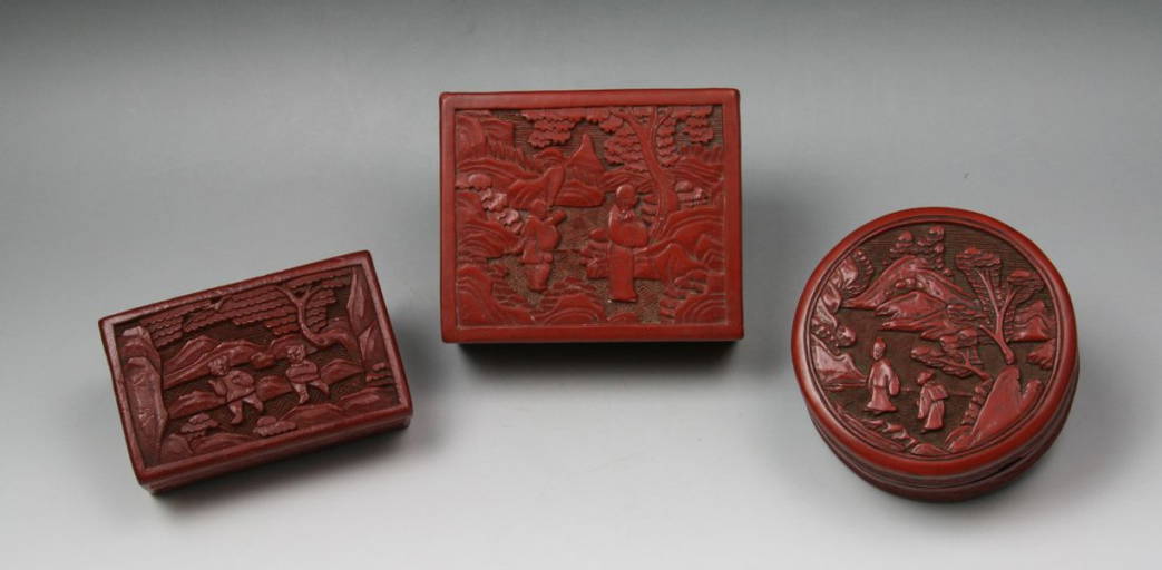 Three (3) Chinese Cinnabar Red Lacquer Boxes