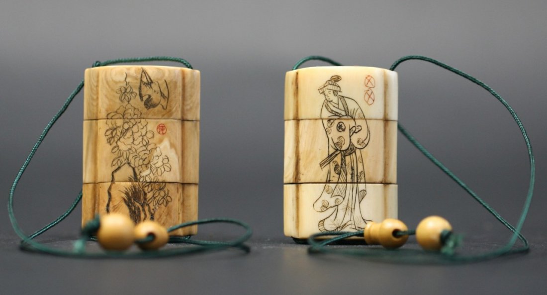 Two Japanese Carved Ivory Inro Suites