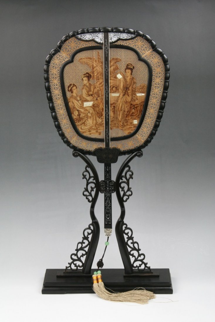 A Chinese Ivory And Zitan Fan Table-Screen
