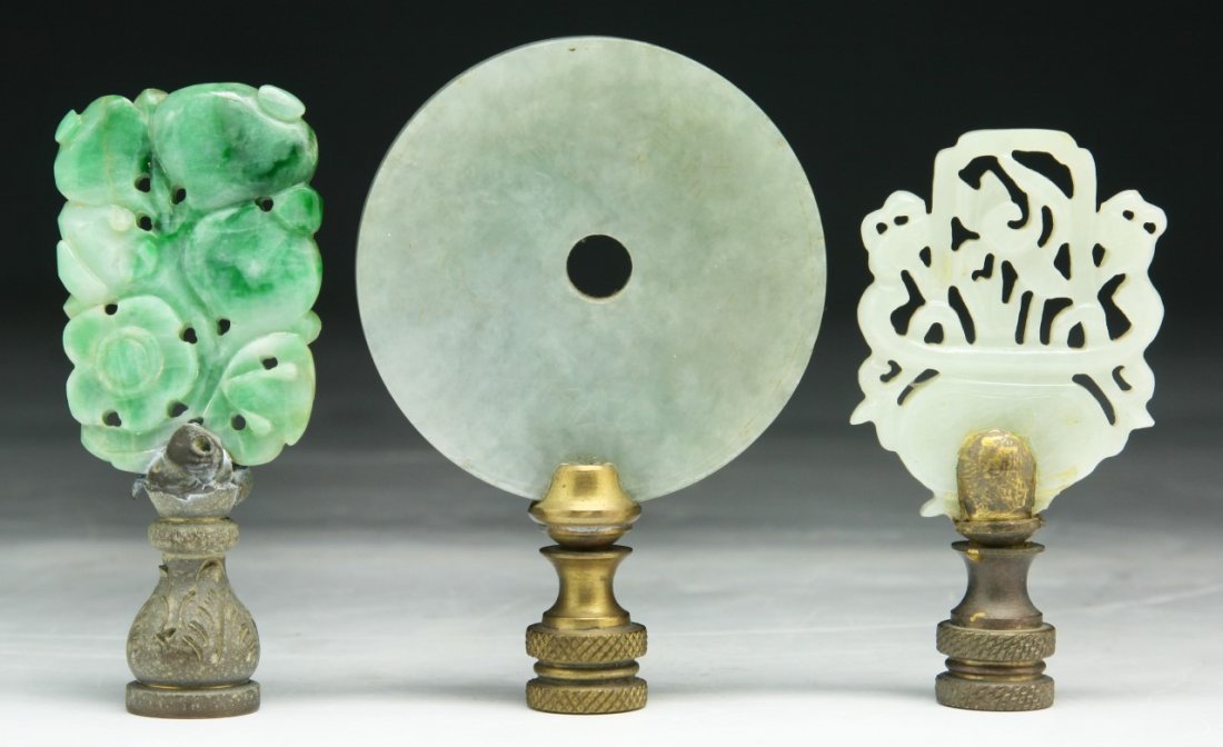Three (3) Jade or Jadeite Lamp Finials