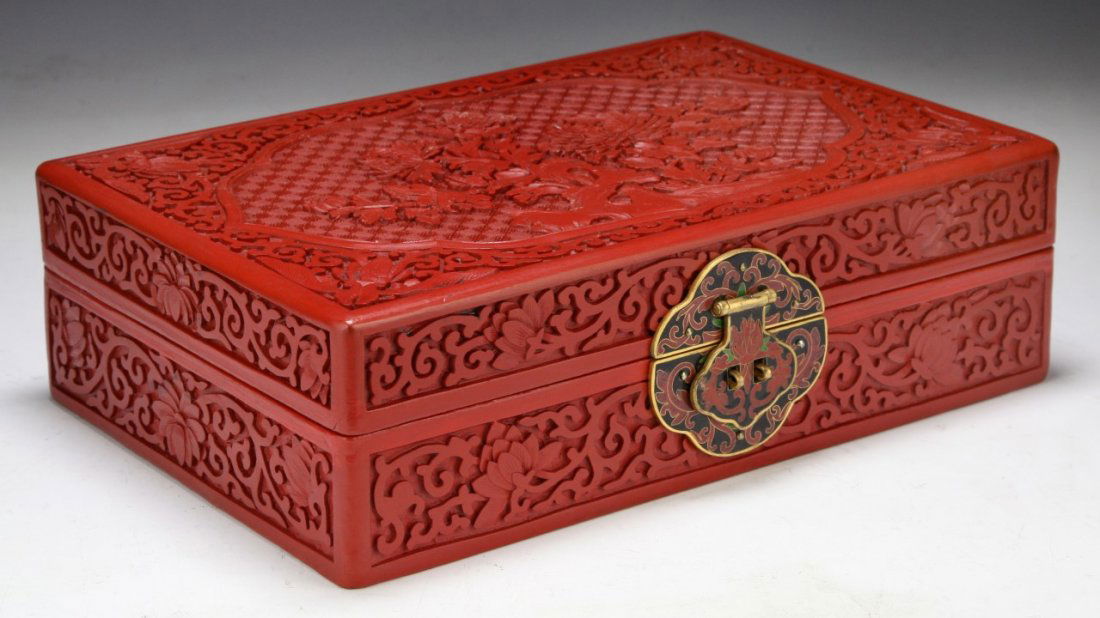 A Fine Chinese Antique Cinnabar Lacquer Box With Cover