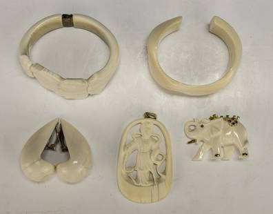 Six Chinese Ivory Scrimshawed Items, Consisting Of