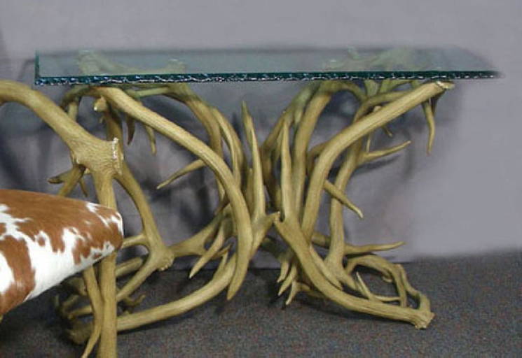 Faux Antler Motif Console Table With Glass Top