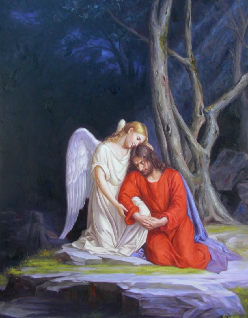 OUTSTANDING OIL ON CANVAS "JESUS WITH ANGEL"