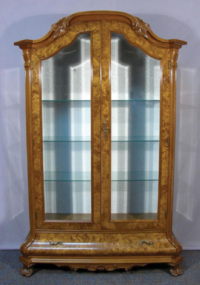 BEAUTIFUL HAND CARVED ITALIAN BURLWOOD CURIO CABINET