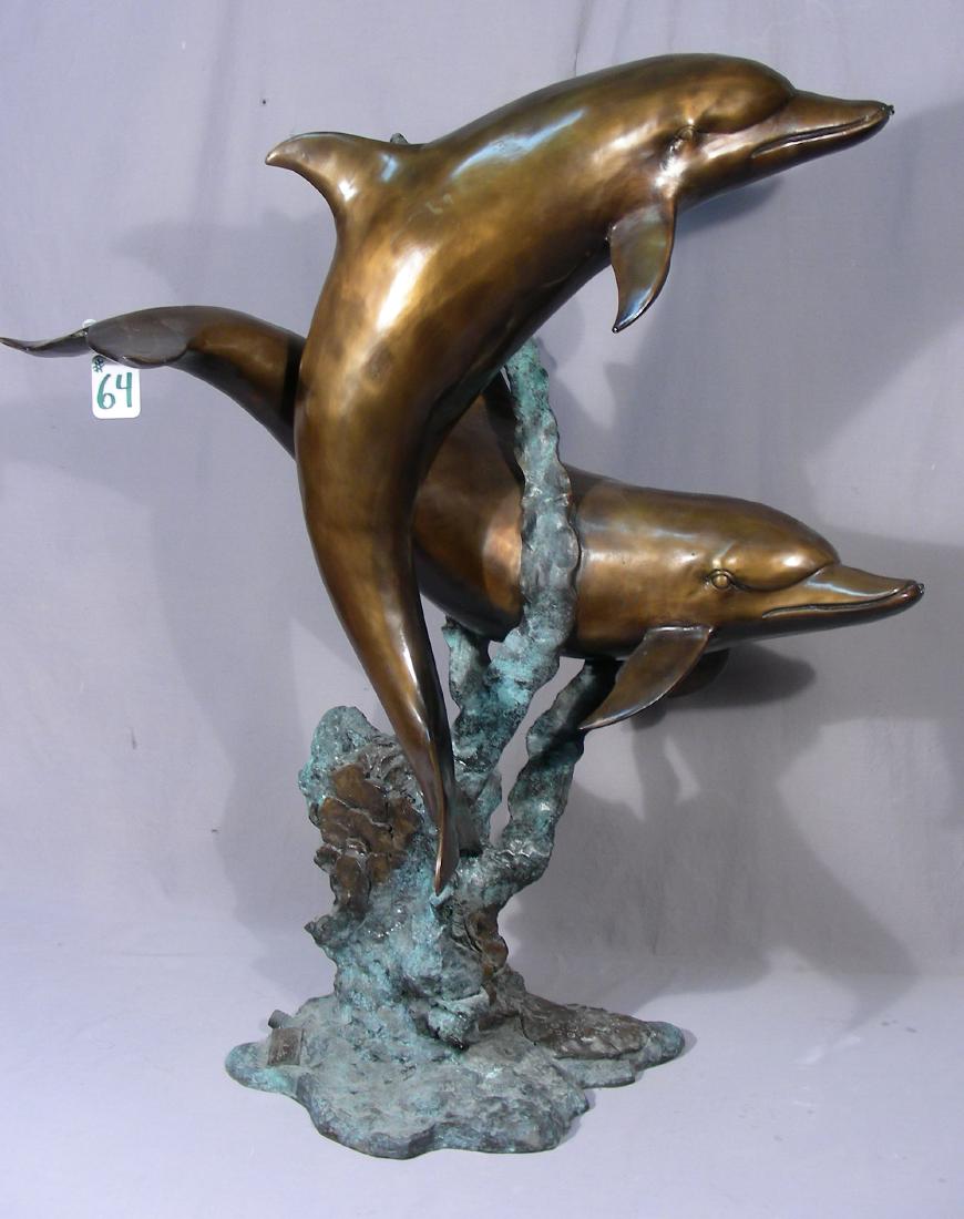 LARGE BRONZE SCULPTURE/FOUNTAIN OF TWO DOLPHIN