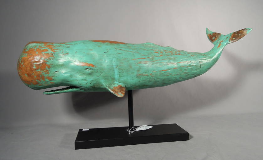 Hand Carved & Painted Wooden Sculpture Of Whale
