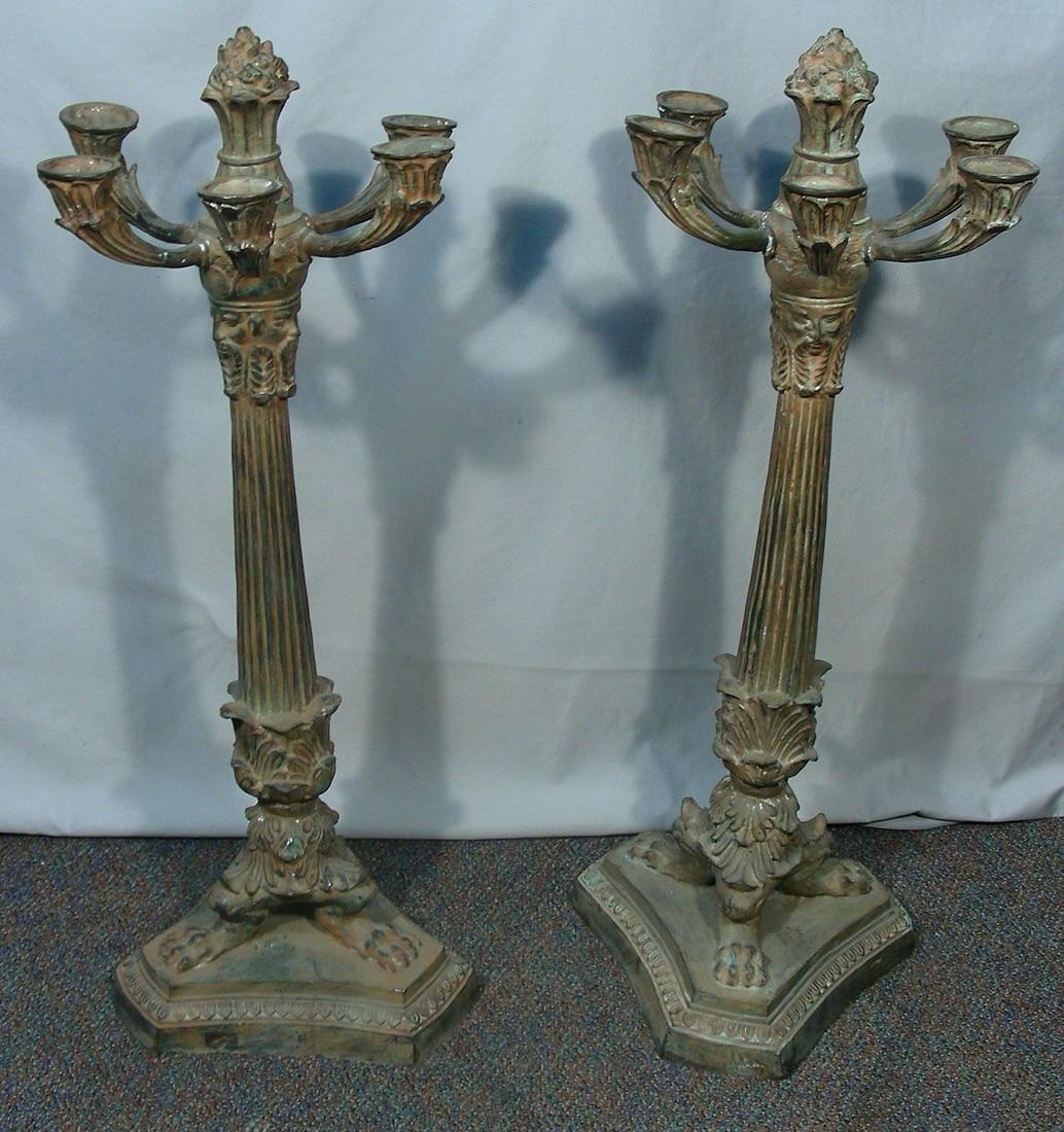 Pair Of Large Heavy Bronze Floor Candleabra