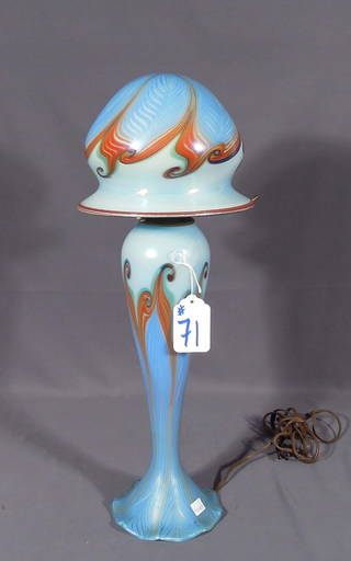 Rare Signed Vandermark Pulled Feather Art Glass Table Lamp