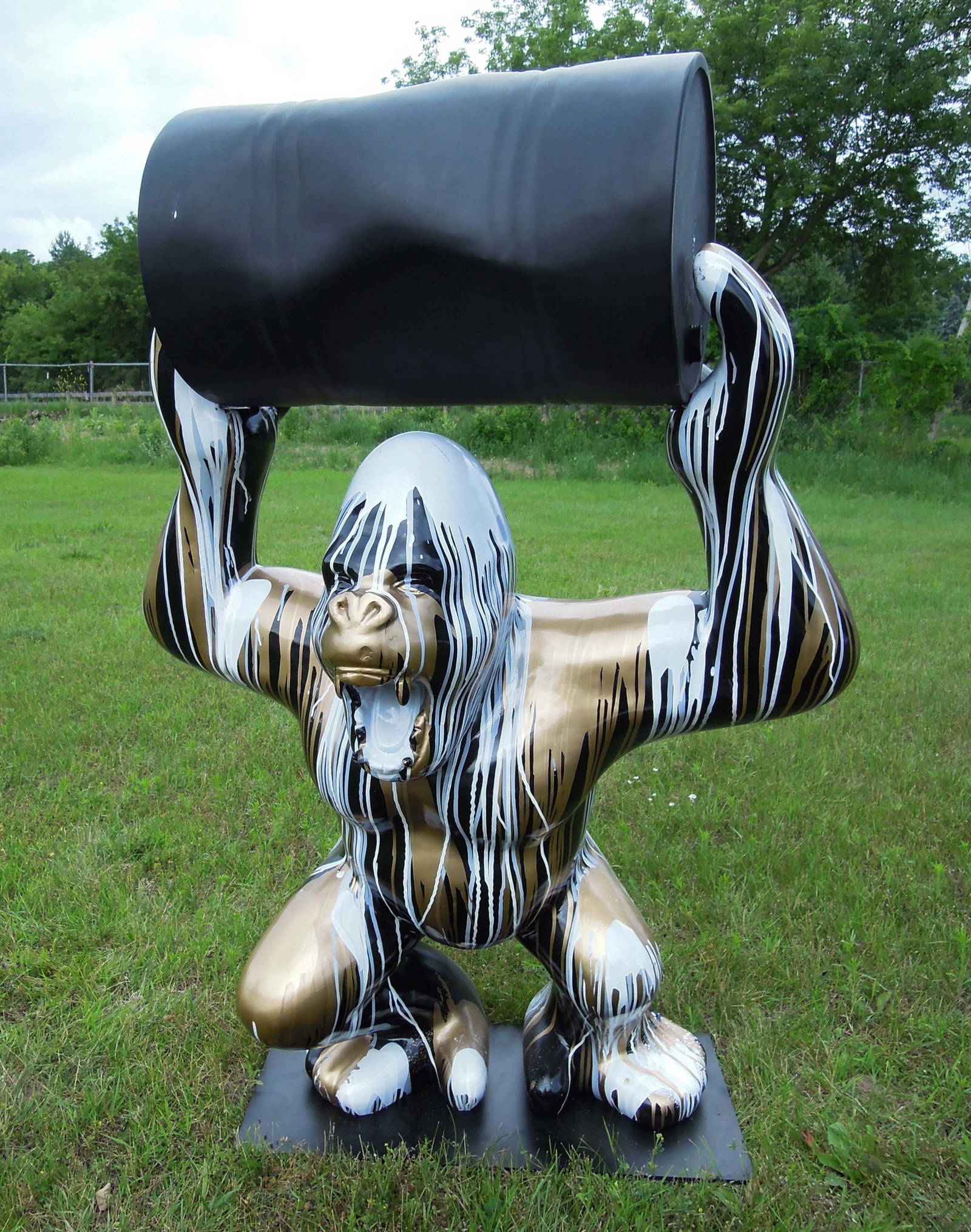 Large Pop Art Composition Sculpture Of Gorilla With Barrel Auction