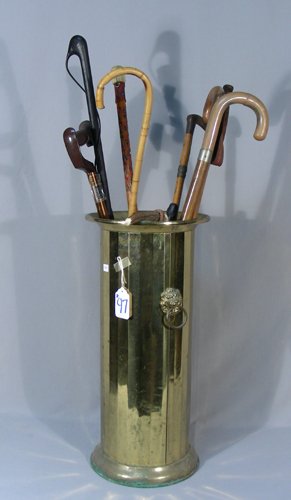 Vintage Brass English Umbrella Stand With Misc. Canes