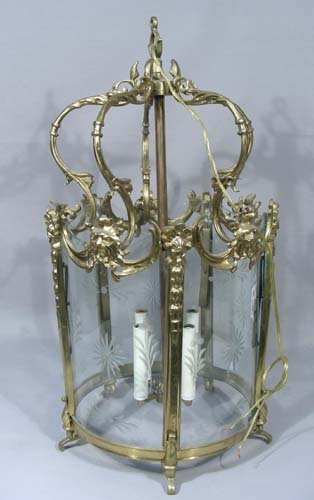 Vintage Brass And Glass Lantern Style Chandelier