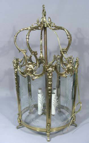 Vintage Brass And Glass Lantern Style Chandelier